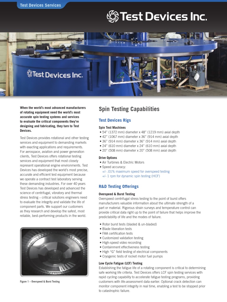 Spin Testing Capabilities: Test Devices Rigs | PDF | Fatigue (Material ...