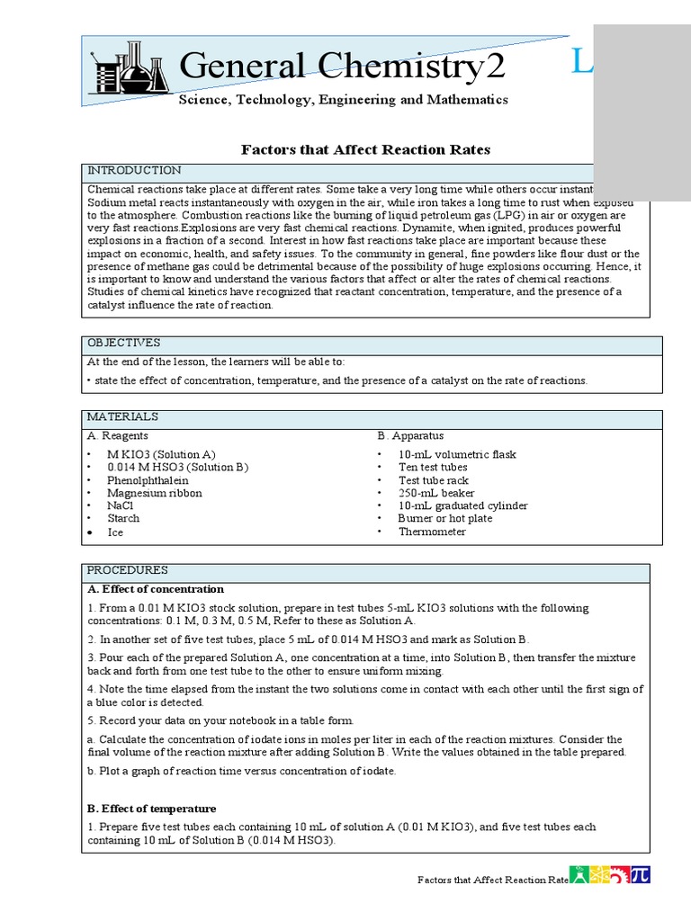 General Chemistry2: Factors That Affect Reaction Rates | PDF | Reaction ...