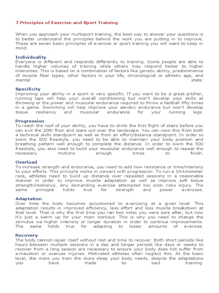 Individuality: 7 Principles of Exercise and Sport Training | PDF ...