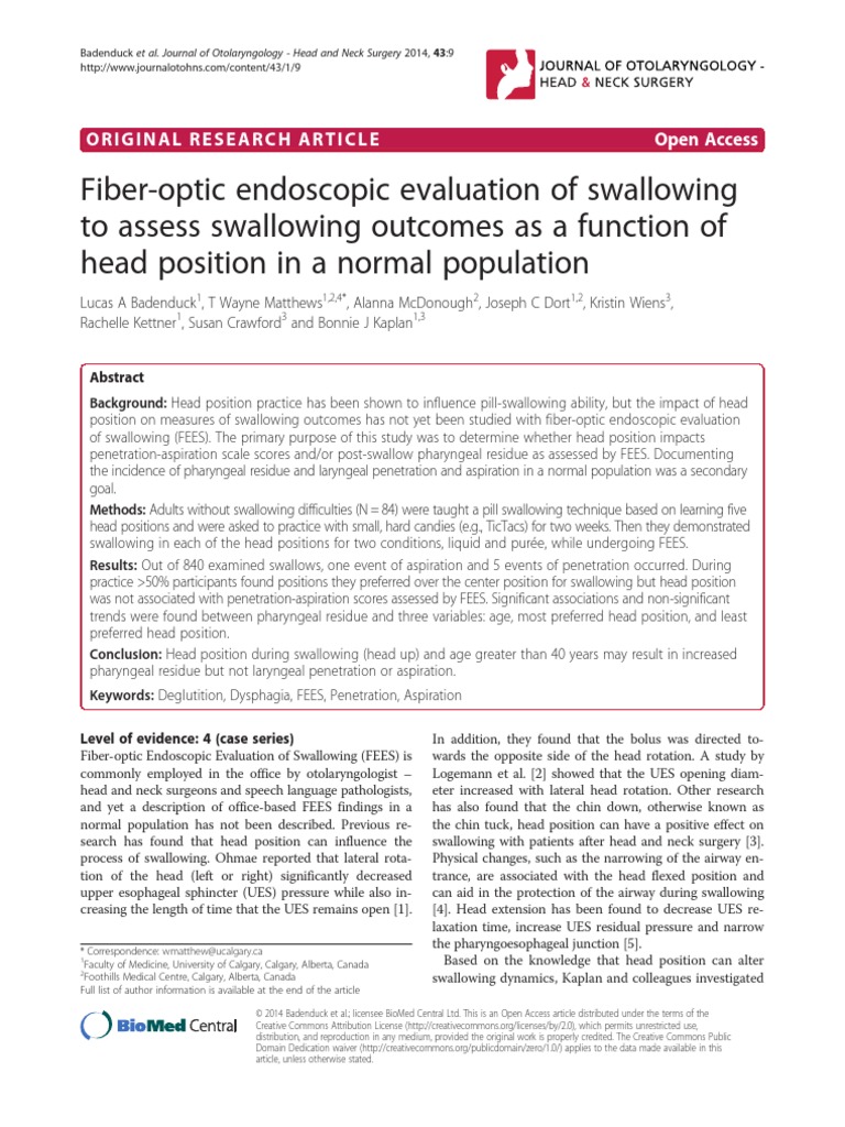 Fiber-Optic Endoscopic Evaluation of Swallowing To Assess Swallowing ...