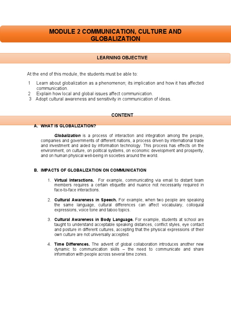 Module 2 Communication, Culture and Globalization: Learning Objective ...
