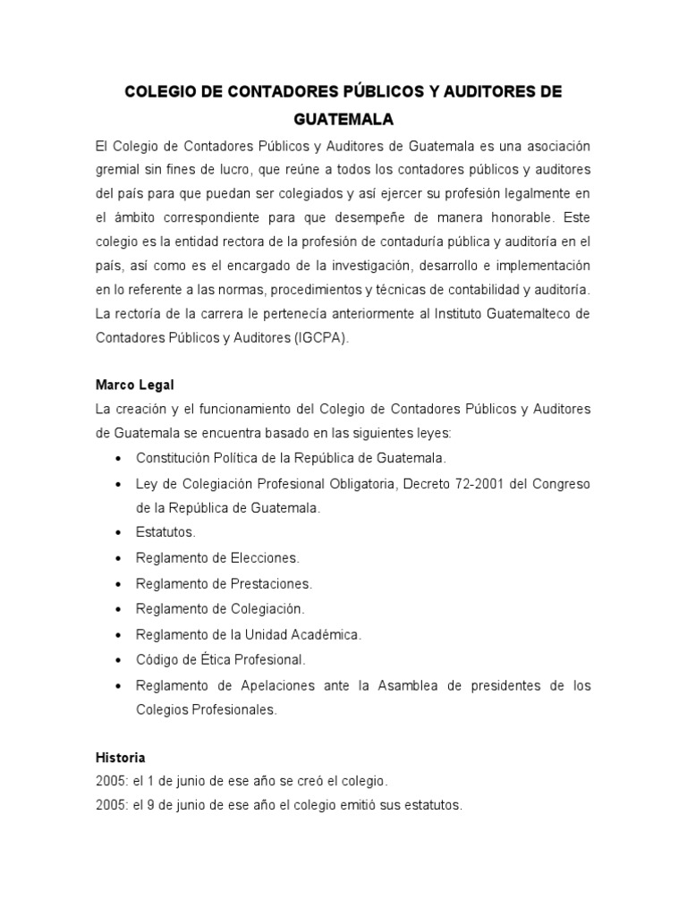 Colegio De Contadores Públicos Y Auditores De Guatemala Pdf