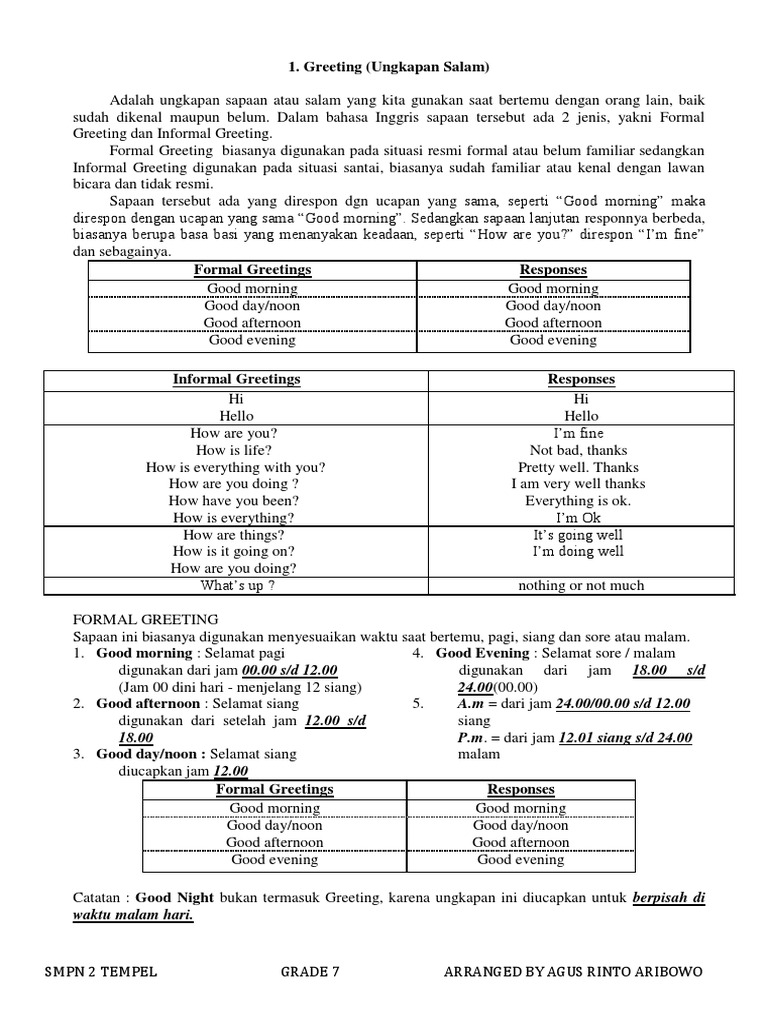 Greeting & Leave Taking (Kelas 7) | PDF