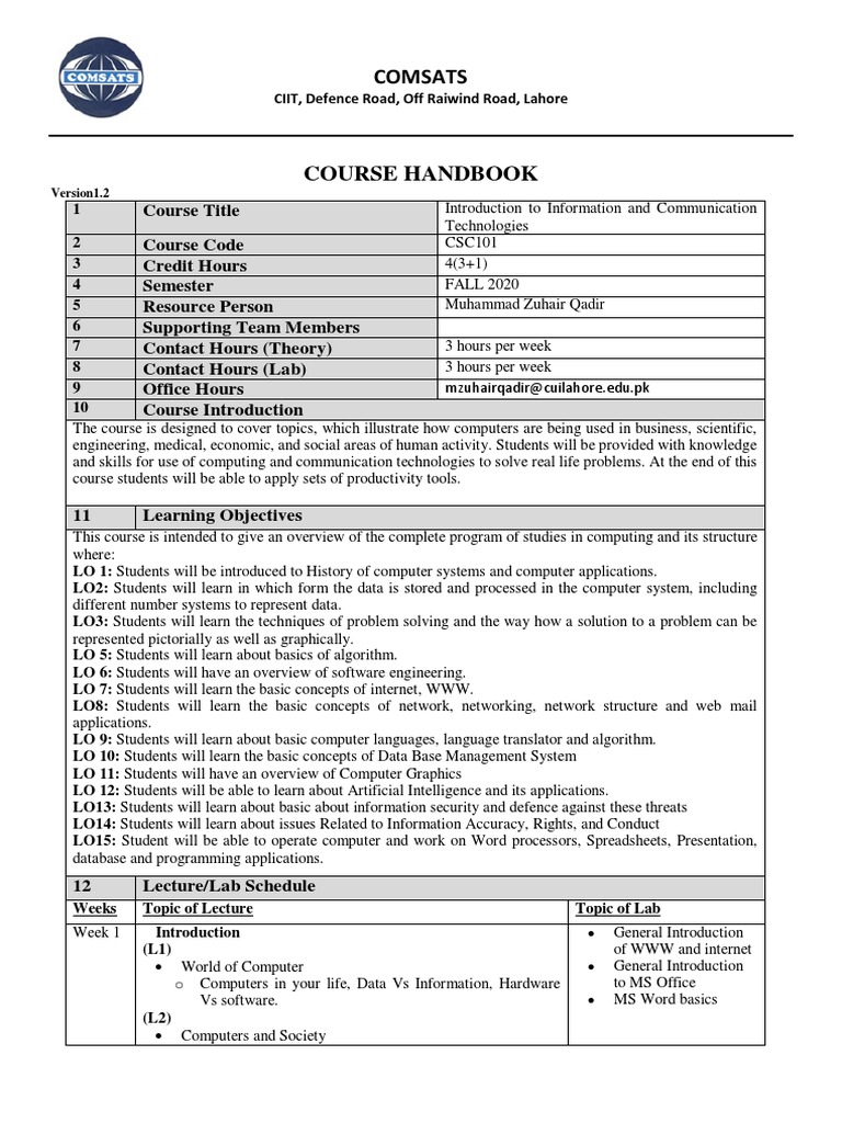 Fall 2020 CSC101 IICT Course Handbook Final | PDF | Computer Network | Plagiarism