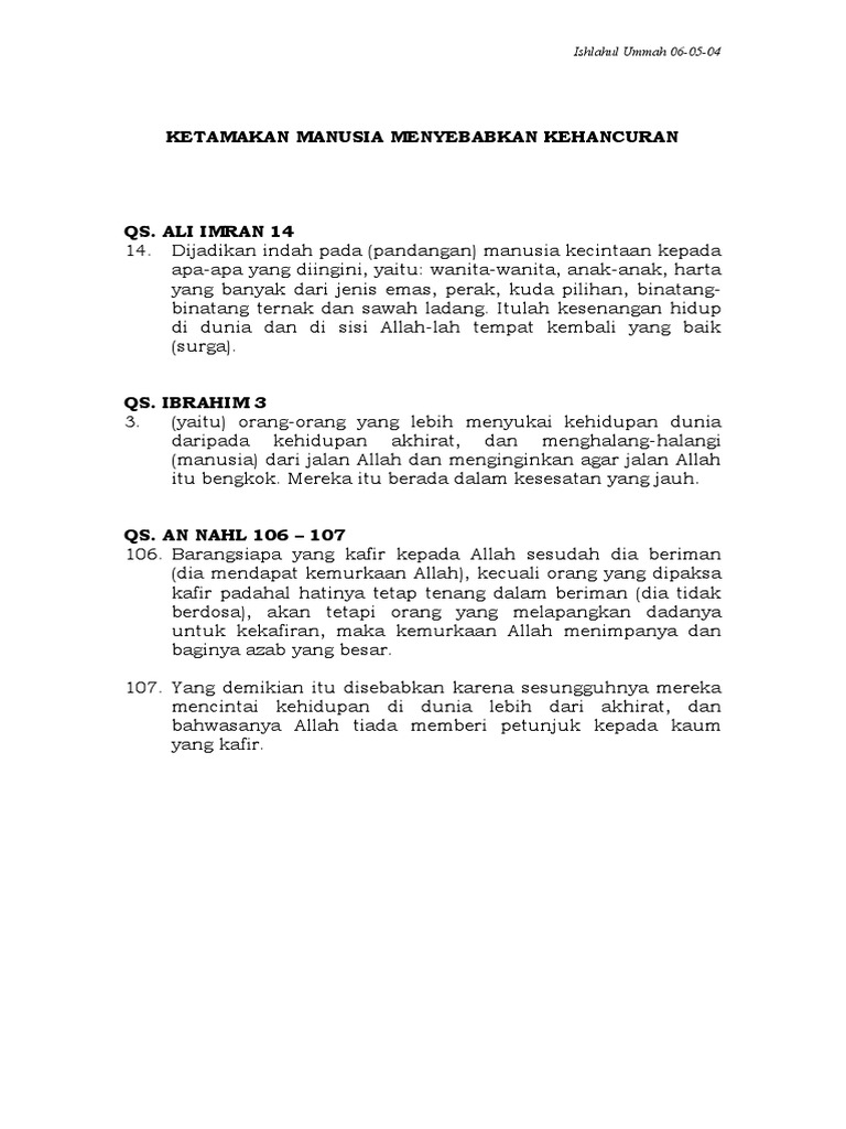 Ketamakan Manusia Menyebabkan Kehancuran | PDF