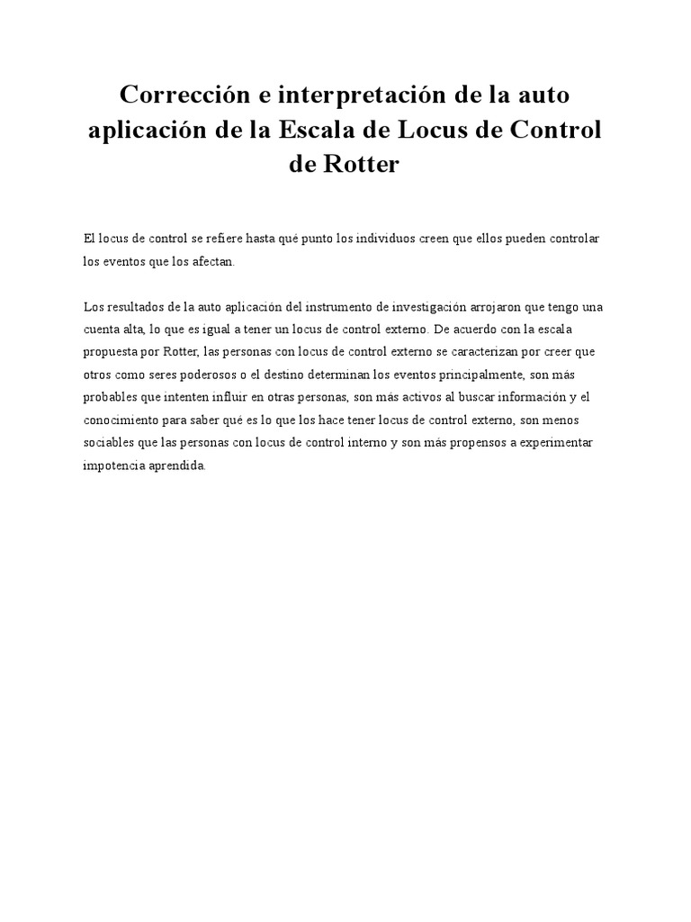 Auto Aplicación de La Escala de Locus de Control de Rotter | PDF