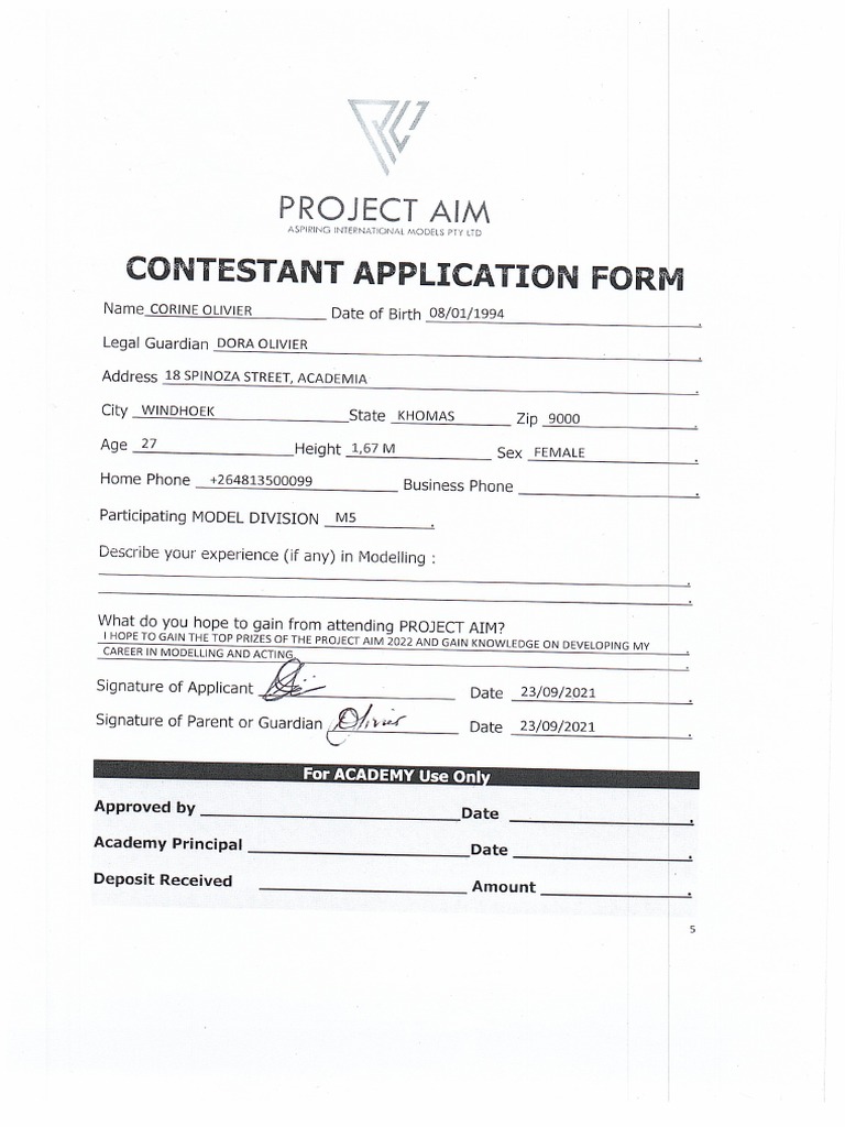 Contestant Application Form | PDF