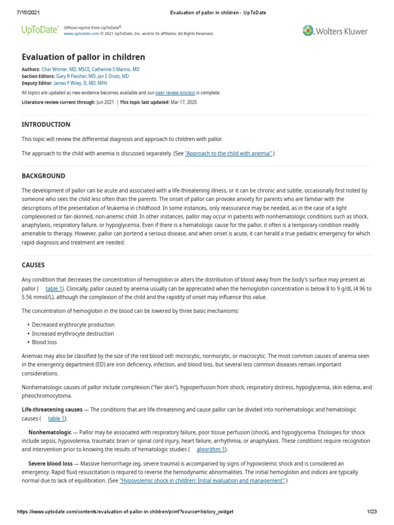 Evaluation of Pallor in Children | PDF | Anemia | Red Blood Cell