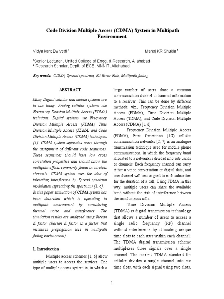 CDMA System in Multipath Environments | PDF | Channel Access Method | Cellular Network