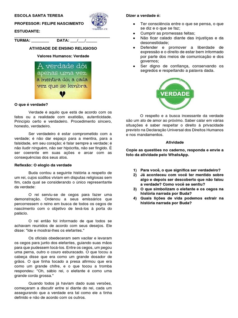 Valores Humanos - Verdade | PDF | Verdade | Conhecimento