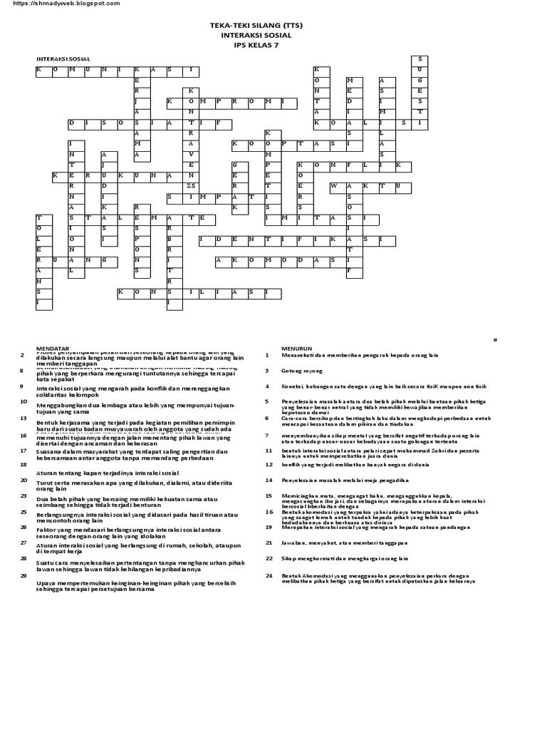 Soal TTS Vierly Bentuk Interaksi Sosial | PDF