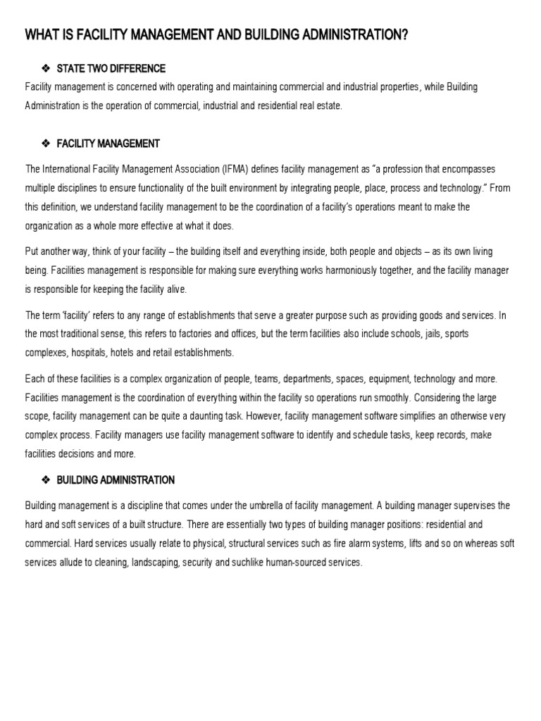 What Is Facility Management and Building Administration | PDF | Business