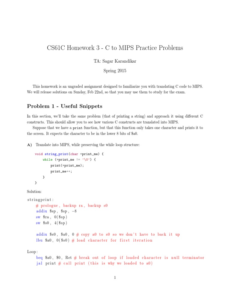 Translating C Code to MIPS: Recursive Functions, Loops, and Self-Modifying Code | PDF ...