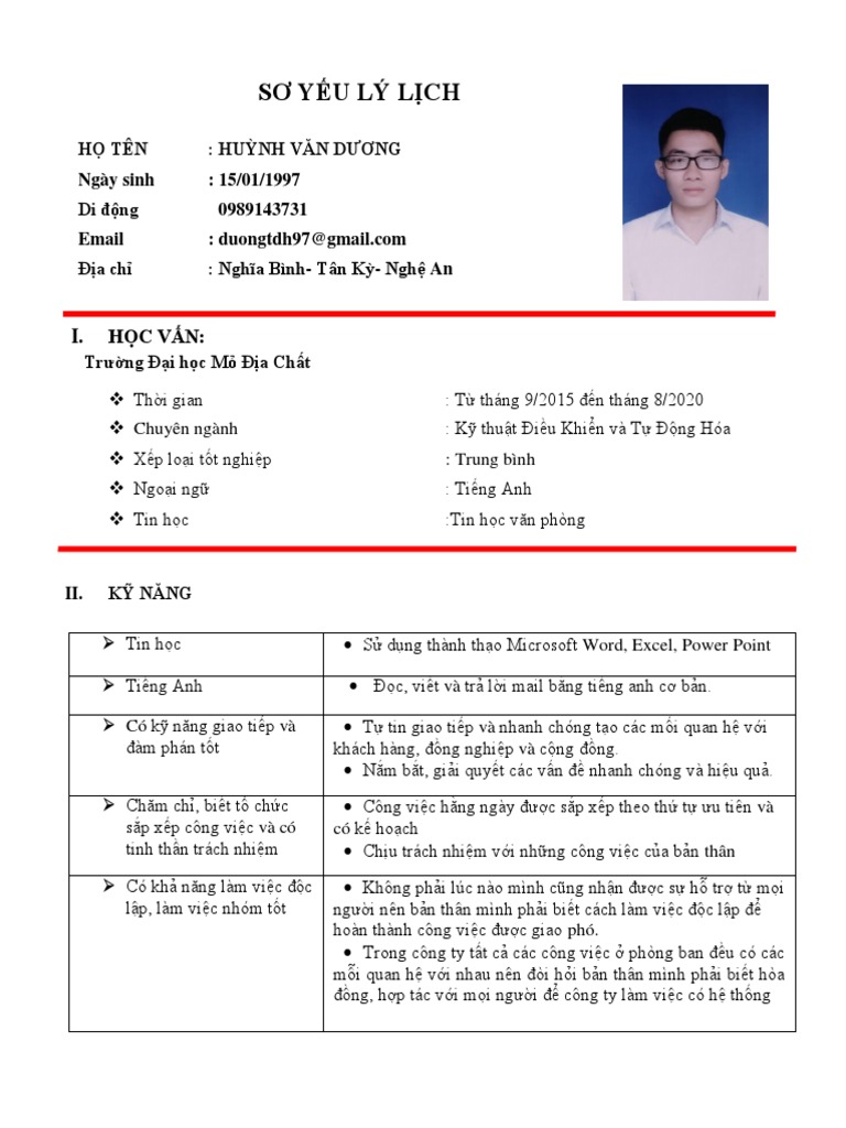 CV Huynh Van Duong | PDF