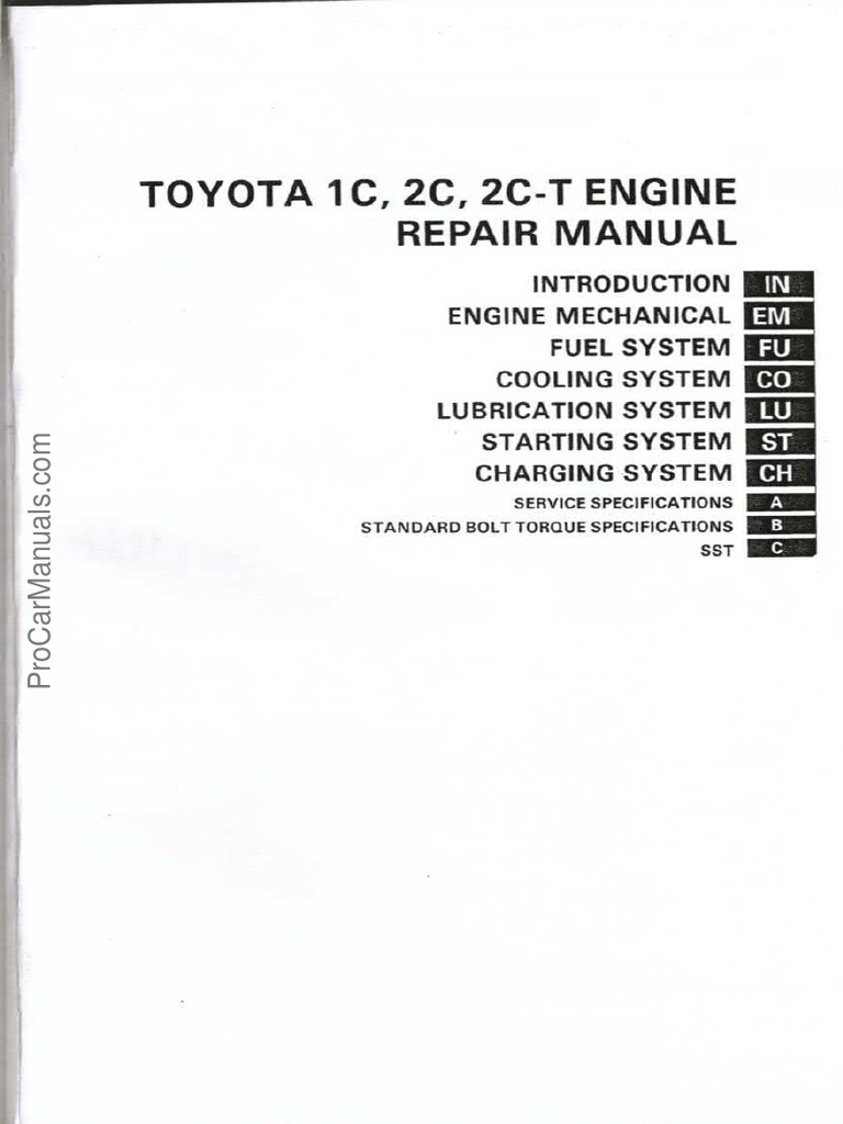Toyota 1c 2c 2c T Diesel Engine Workshop Service Repair Manual | PDF