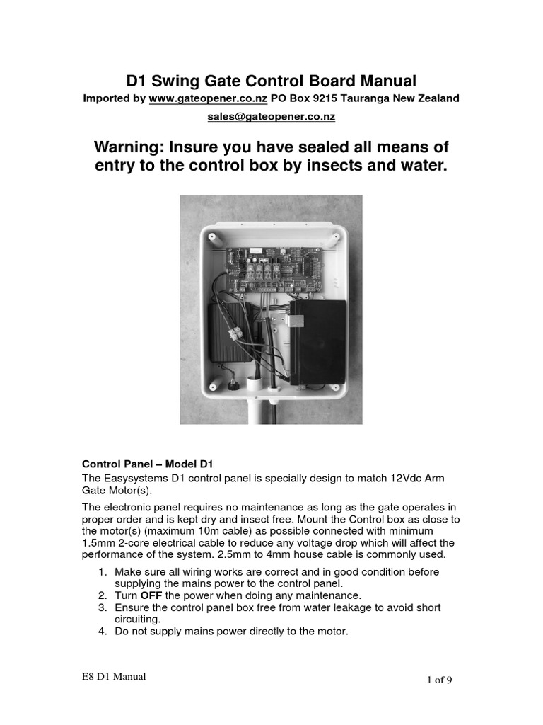 D1 Swing Gate Control Board Manual | Download Free PDF | Mains ...