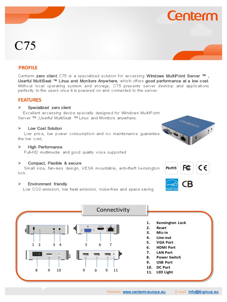 Centerm C75 Zero Client | PDF | Operating System | Hdmi