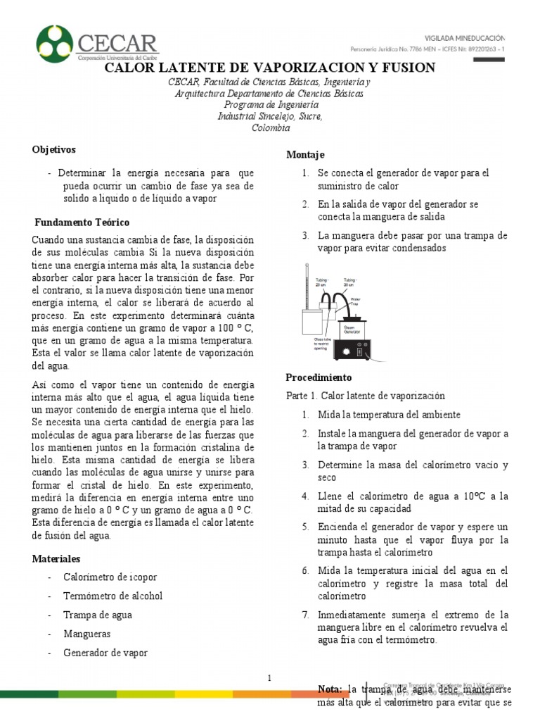 Practica 4. Calor Latente de Vaporización y Fusión | PDF | Calor ...