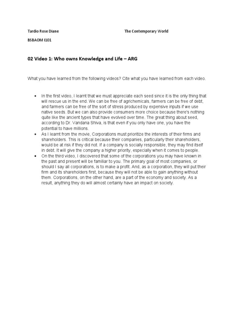 02 Video 1: Who Owns Knowledge and Life - ARG: Tardio Rose Diane The ...