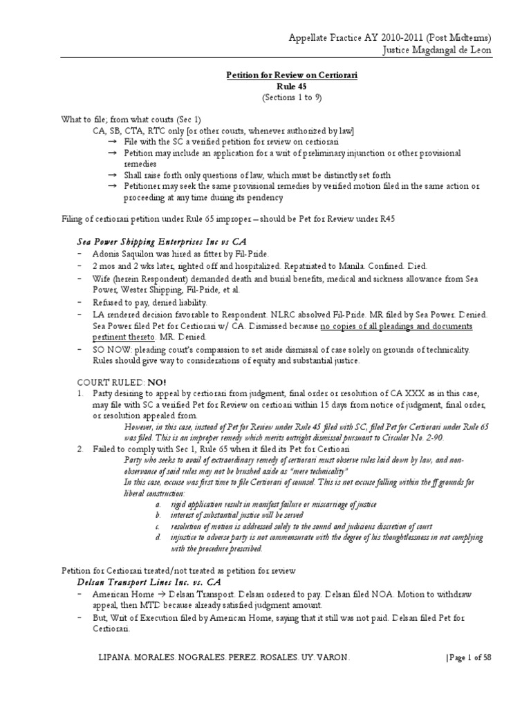 Appellate Practice AY 2010-2011 (Post Midterms) Justice Magdangal de ...