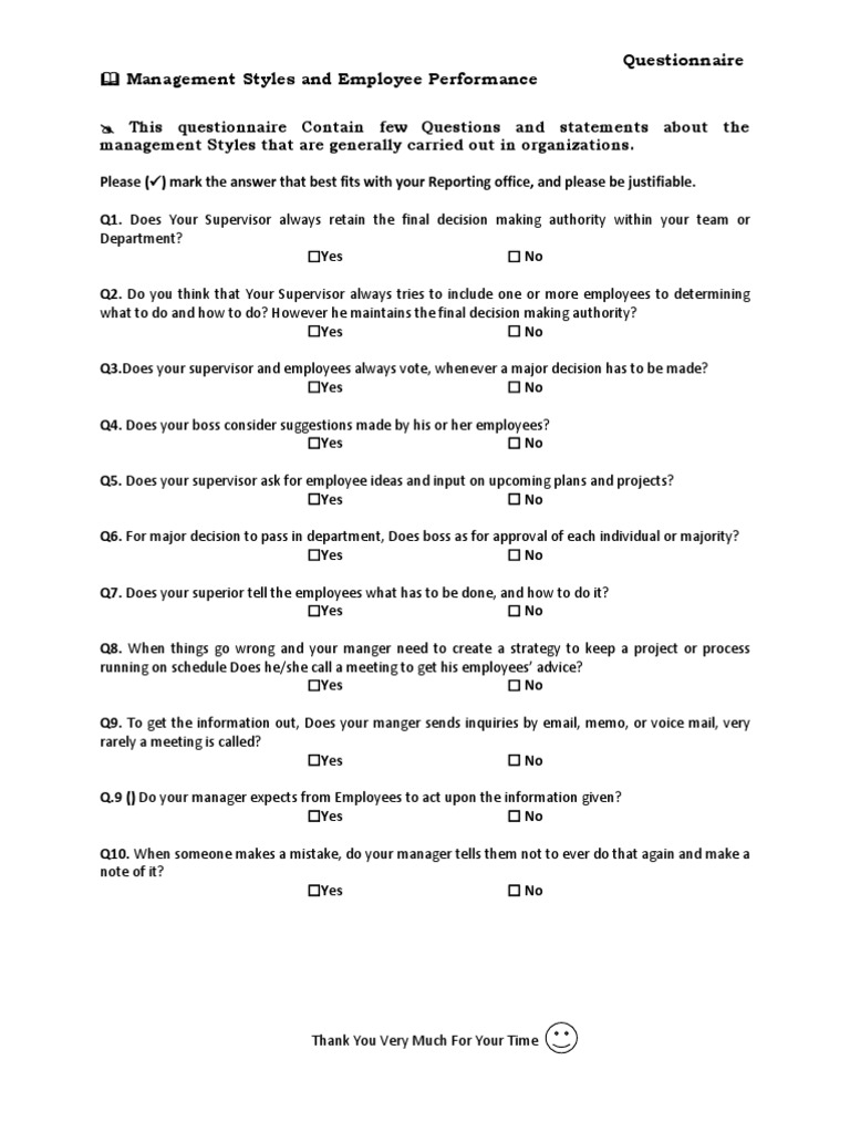 Management Styles Questionnaire by MASROOR ALI SOOMRO | PDF | Business ...
