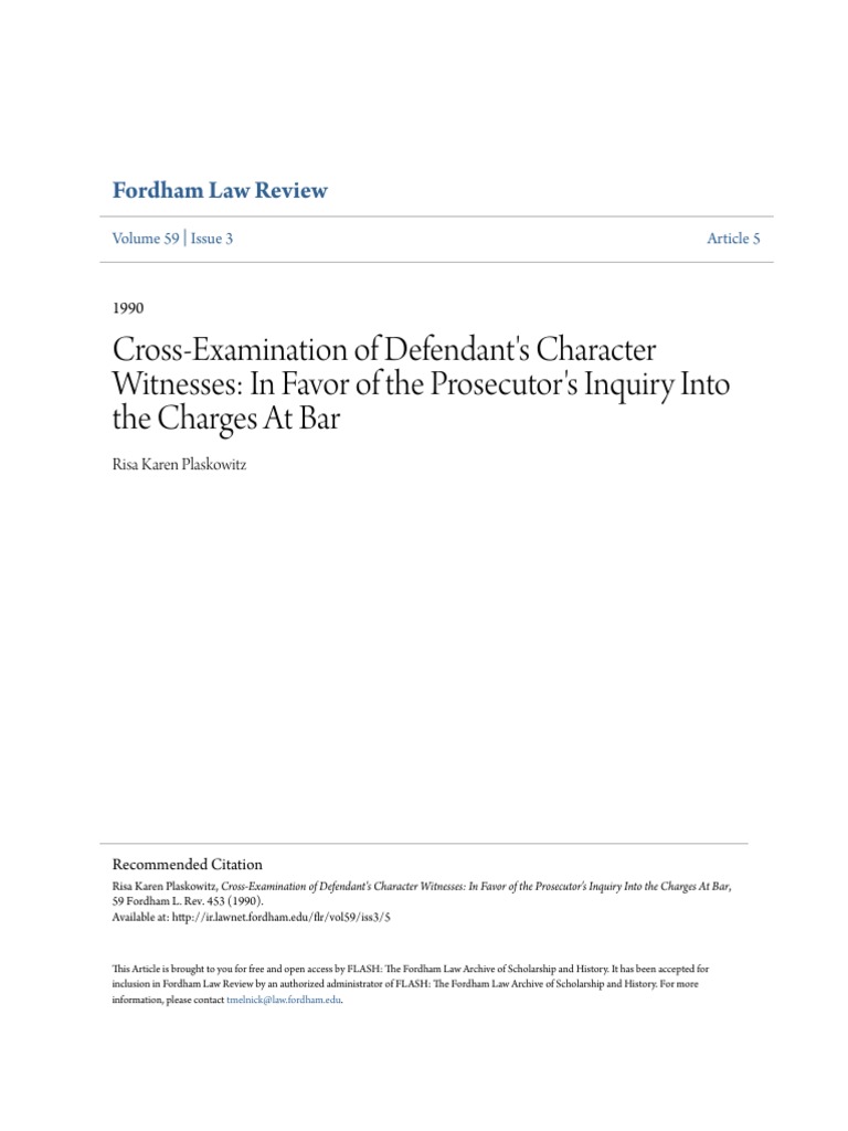 Cross-Examination of Character Witnesses | PDF | Witness | Testimony