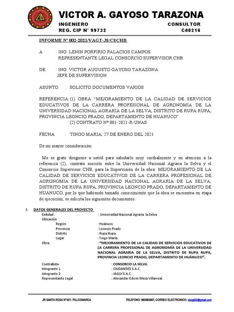 Informe #002 Solicito Documentos Varios | PDF