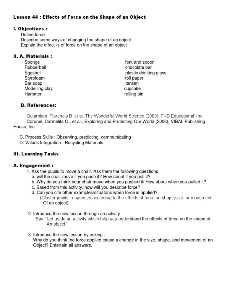5e's Lesson Plan Grade 4 Science | Download Free PDF | Force | Cognition