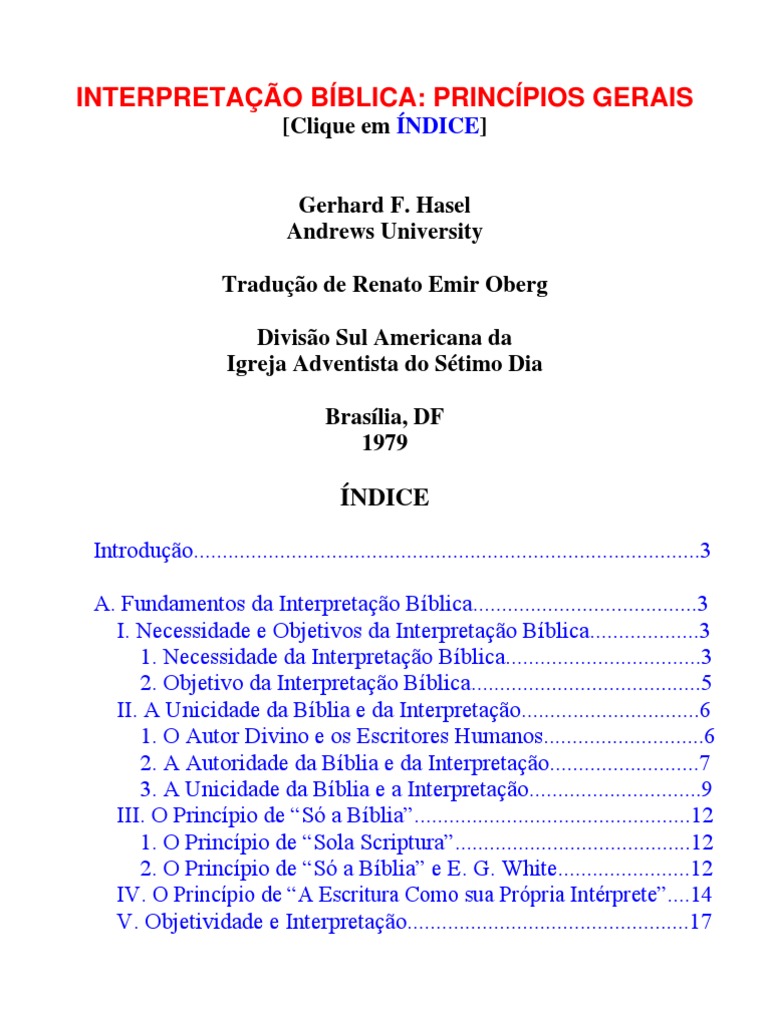 INTERPRETAÇÃO BÍBLICA - PRINCÍPIOS GERAIS - Gerhard F. Hasel | PDF ...