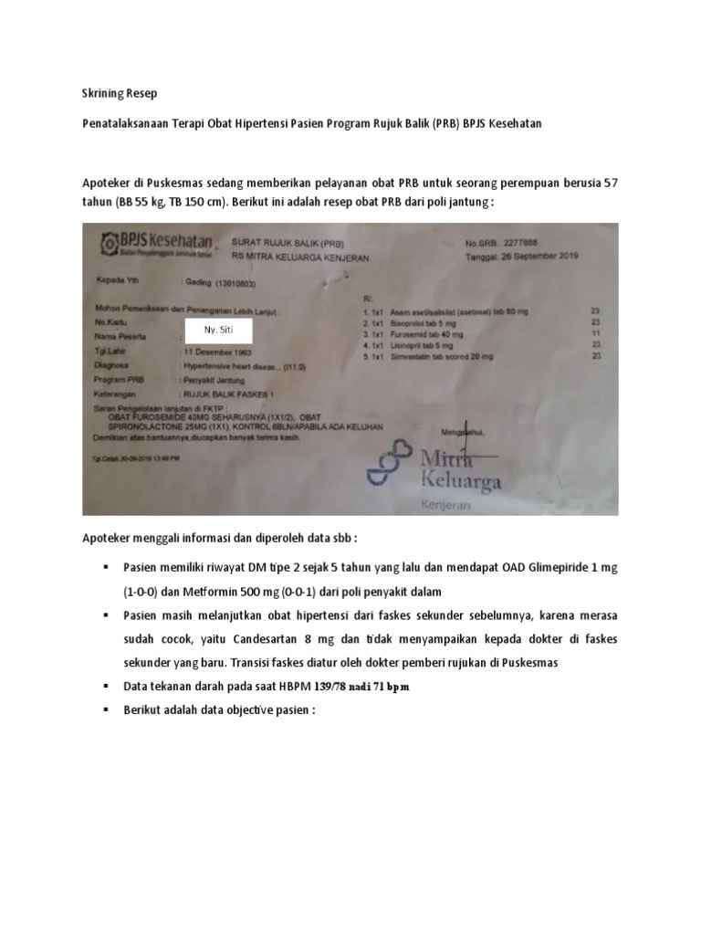 Latihan Skrining Resep (Hipertensi) | PDF
