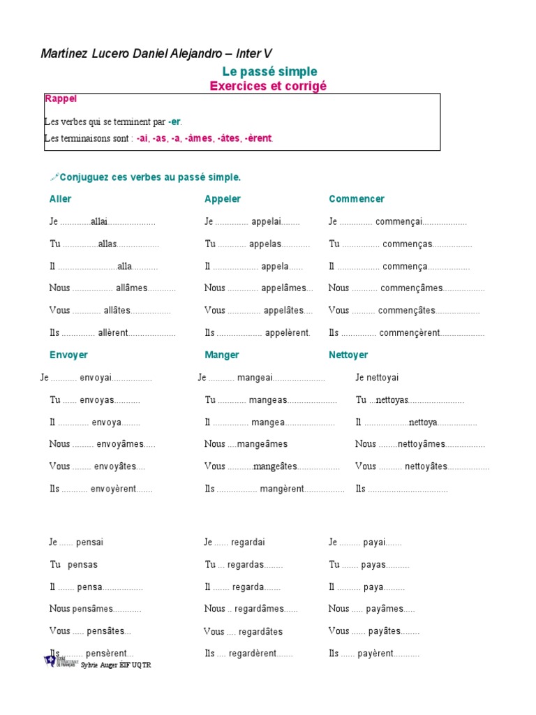 Le Passé Simple (Exercice) | PDF