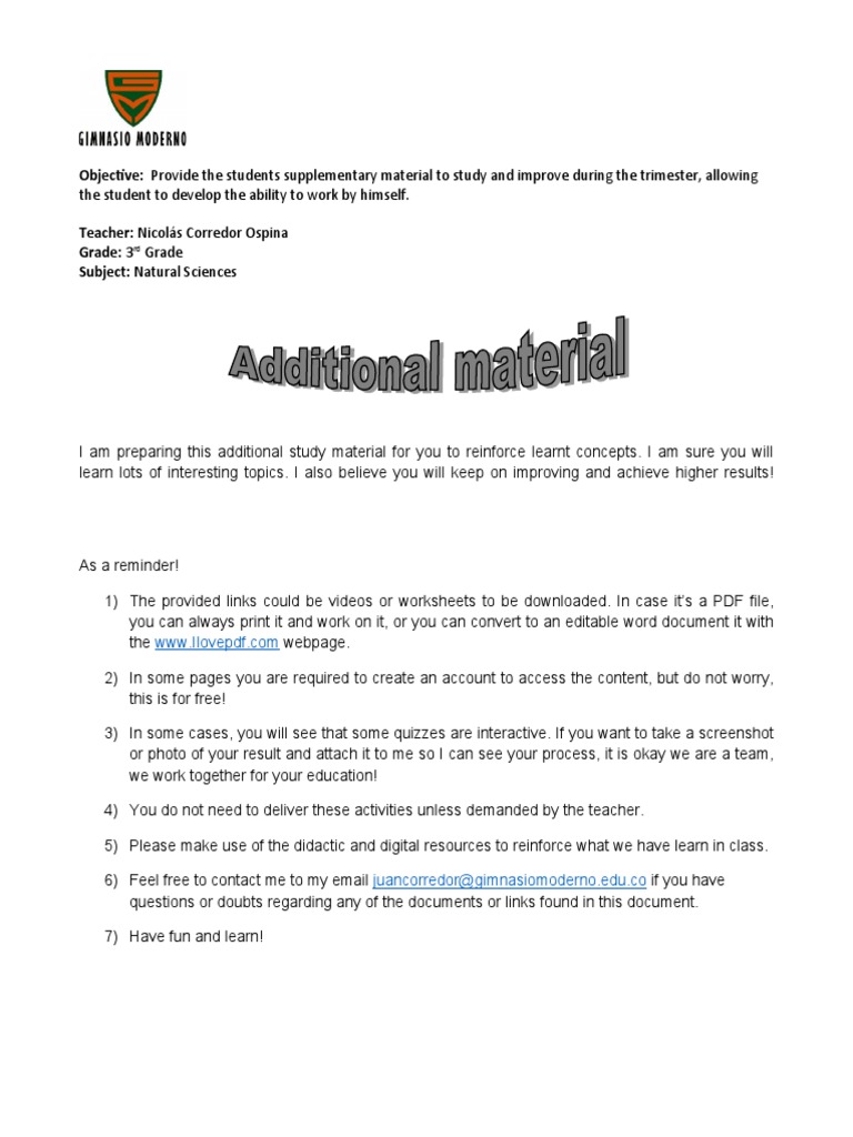 Supplementary Material For Science Class 3rd Grade | PDF | Solar System ...