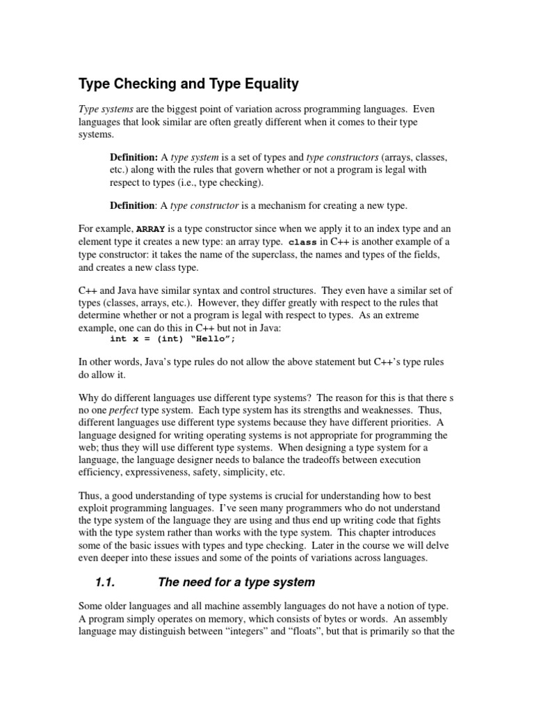 Type Checking and Type Equality: Type Systems Are The Biggest Point of Variation Across ...