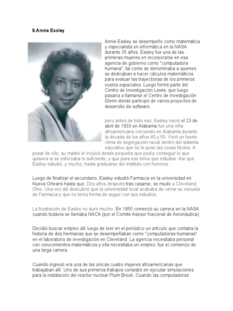 Annie Easley: Pionera en la NASA | PDF | Ciencias sociales