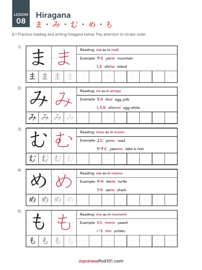 Hiragana Worksheet Lesson8 Mamimumemo | PDF