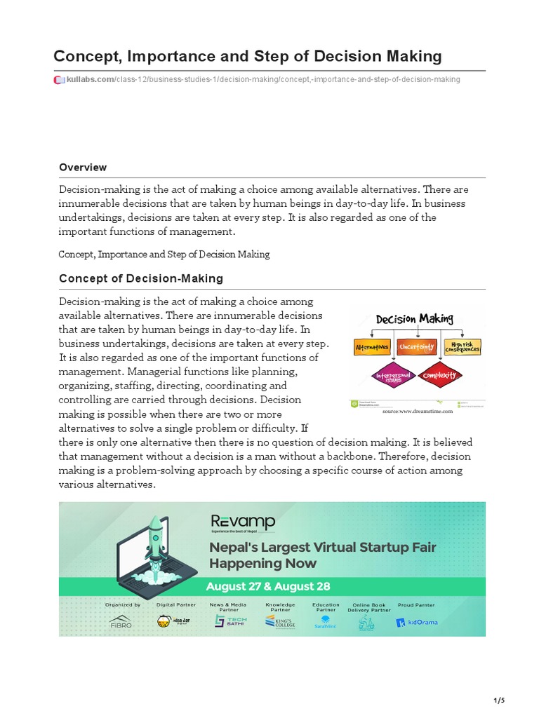 Concept Importance and Step of Decision Making | PDF | Decision Making ...