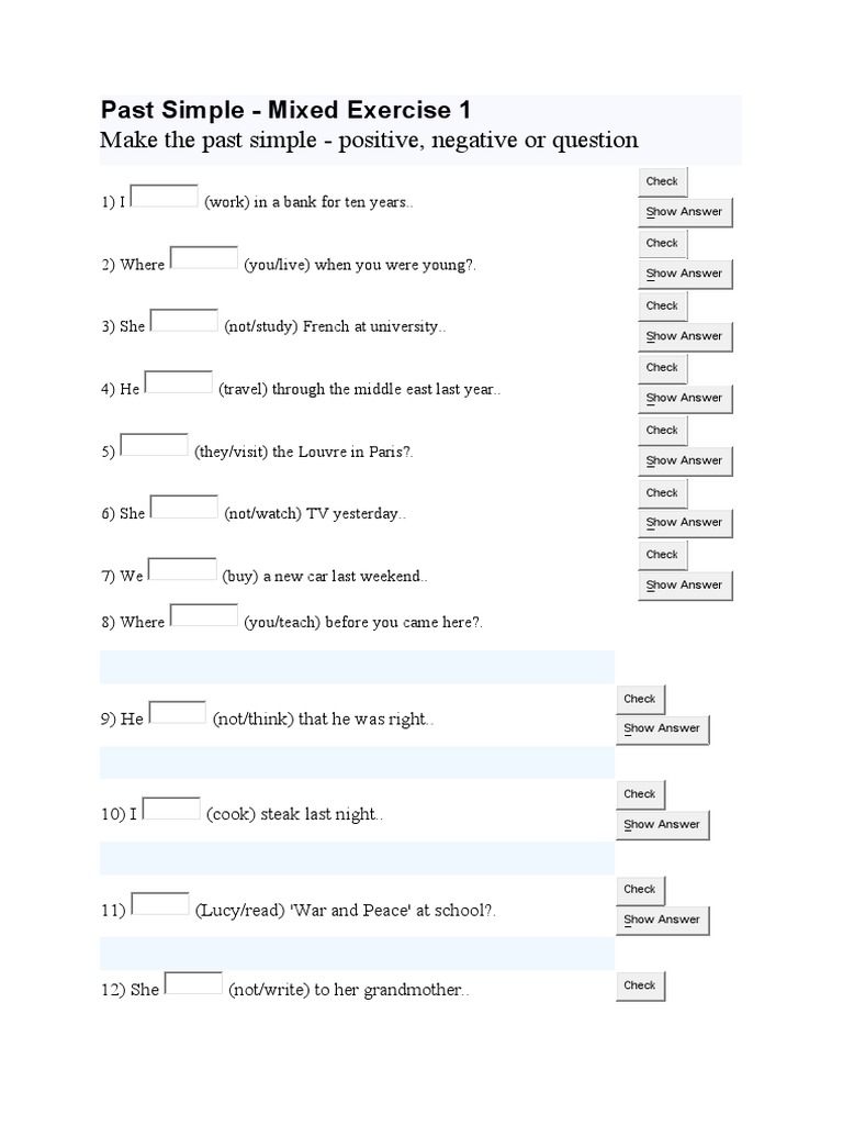 Make The Past Simple - Positive, Negative or Question | PDF