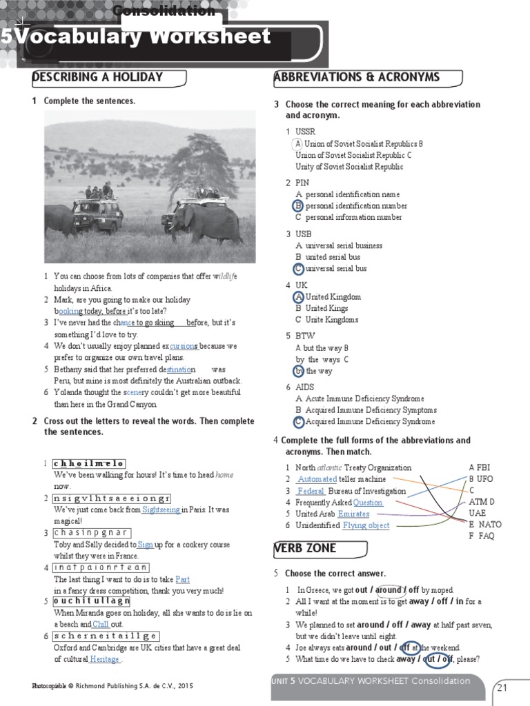 Vocabulary Worksheet: Describing A Holiday Abbreviations & Acronyms ...