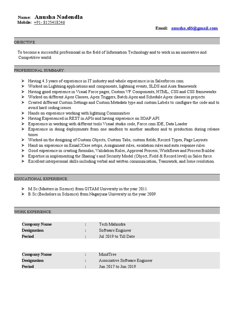 AnushaN (4 5) SFDC Hyderabad Genpact Rlabs | PDF | Software Development | Computing