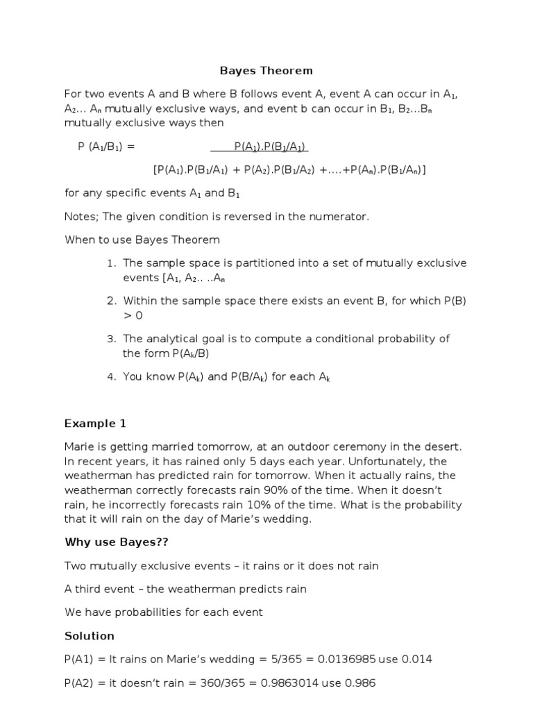 Bayes Theorem | Download Free PDF | Weather Forecasting | Probability ... Bayes Theorem | Download Free PDF | Weather Forecasting | Probability ...