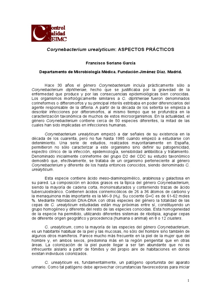 Corynebacterium Urealyticum | PDF | Infección | Las bacterias