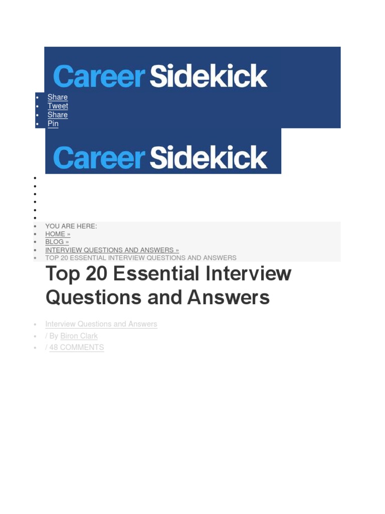 Top 20 Essential Interview Questions and Answers: Share Tweet Share Pin ...