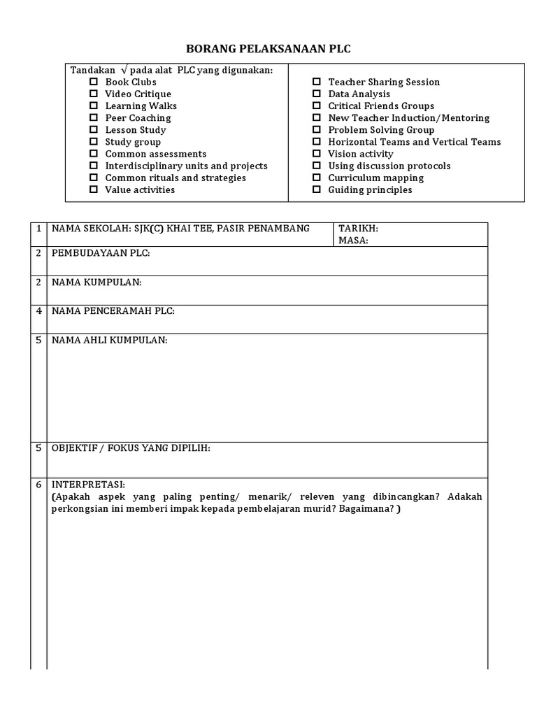 BORANG PELAKSANAAN PLC (New) | PDF
