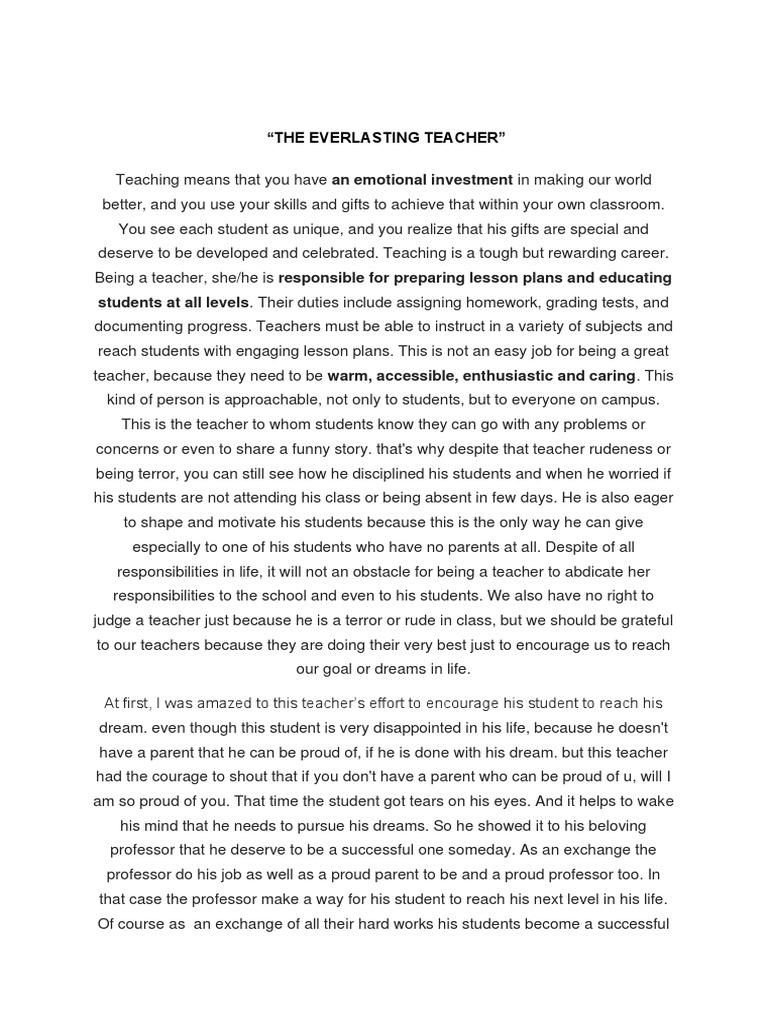 "The Everlasting Teacher": Students at All Levels. Their Duties Include ...