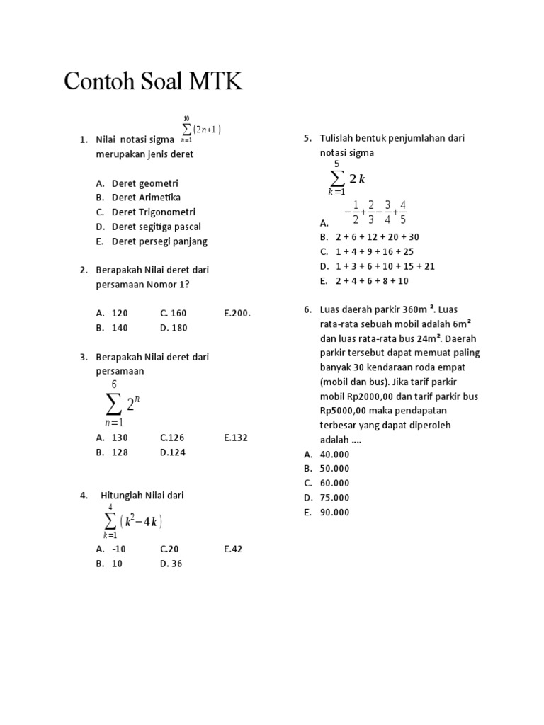 Contoh Soal MTK - Docx (Semester 3 Dan 4) | PDF
