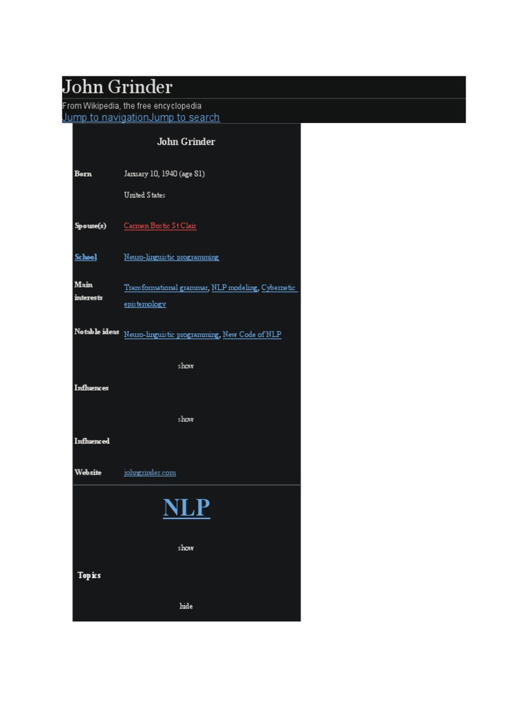 John Grinder: Jump To Navigation Jump To Search | PDF | Neuro ...