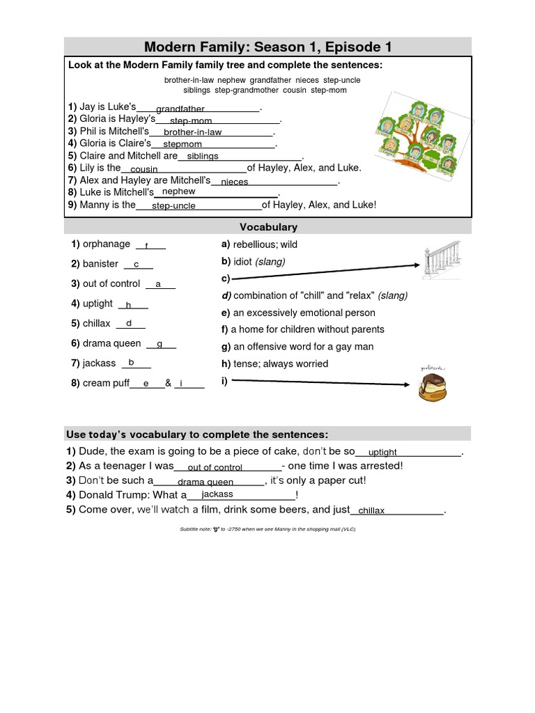 Modern Family S1E1 Family Tree Worksheet | PDF | Mystery, Thriller ...