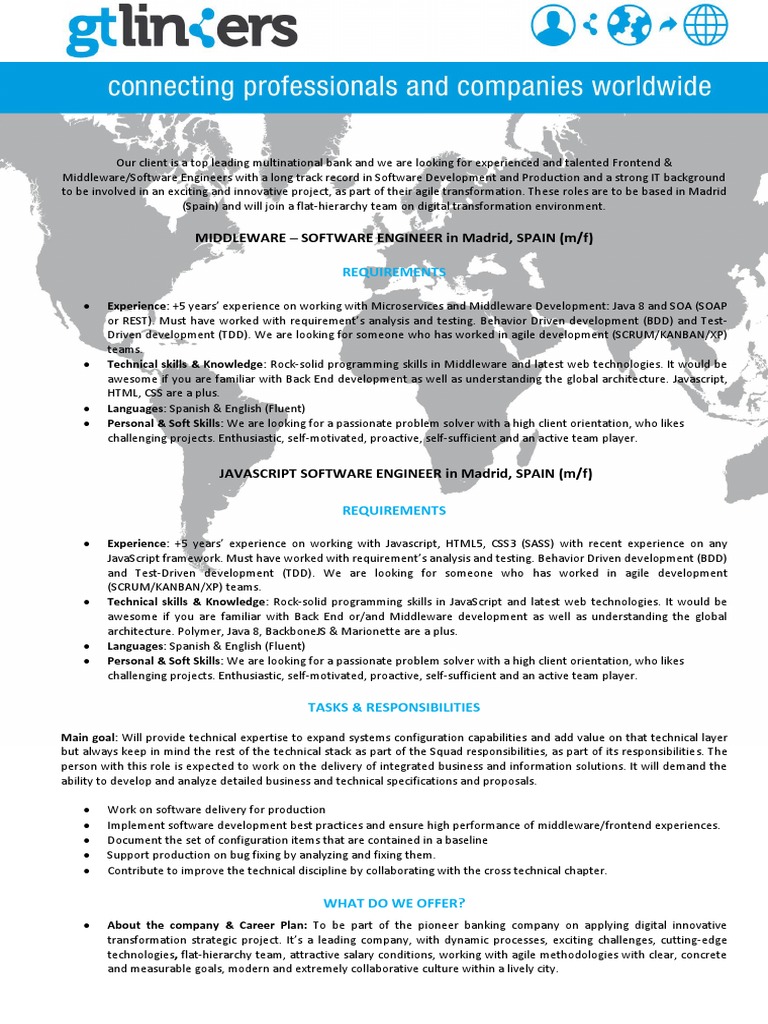Frontend & Middleware Engineer Jobs in Madrid | PDF | Recruitment ...