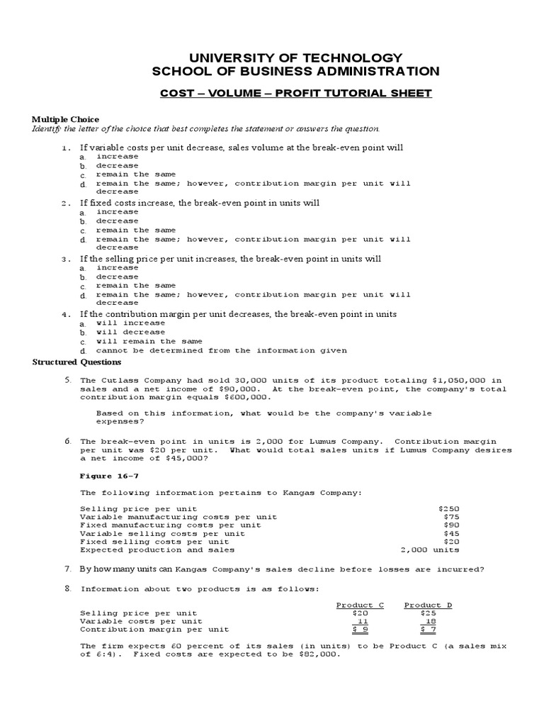 CVP Analysis Tutorial | PDF | Accounting | Pricing