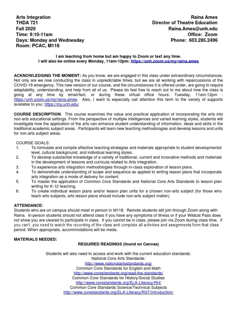 2020 Arts Integration Syllabus 9-12 | PDF | Lesson Plan | Teachers